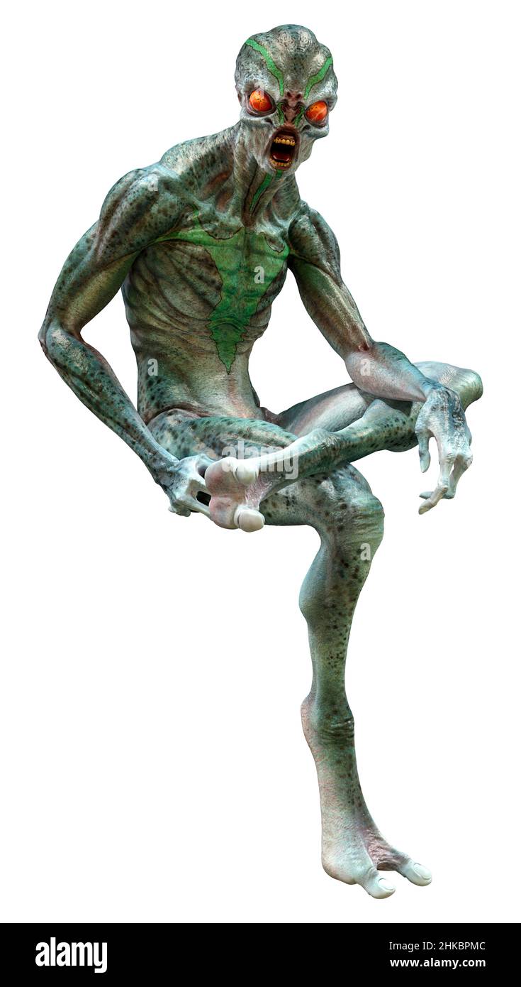 3D rendering of a green alien isolated on white background Stock Photo ...