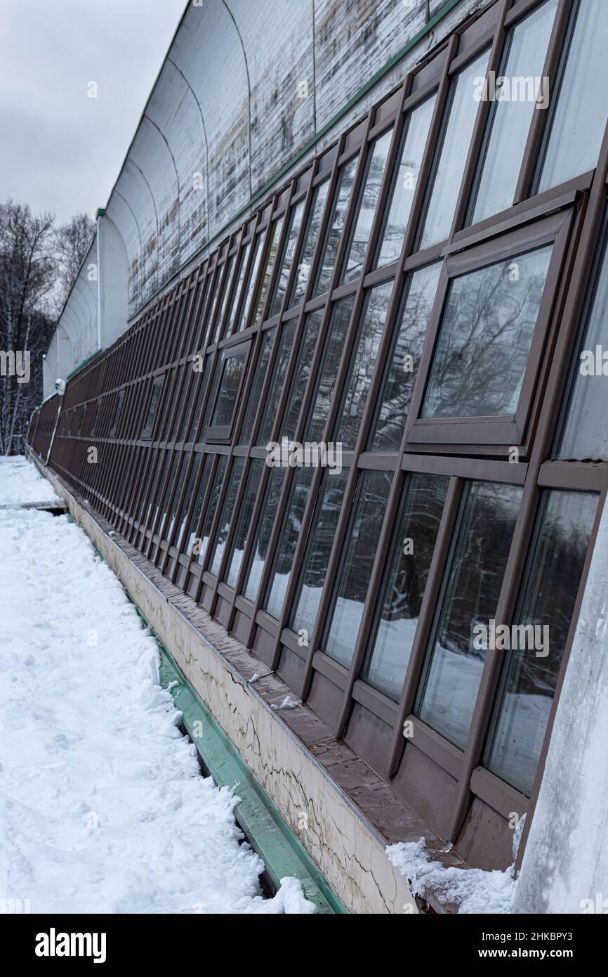 greenhouse windows facing the street in winter Stock Photo - Alamy