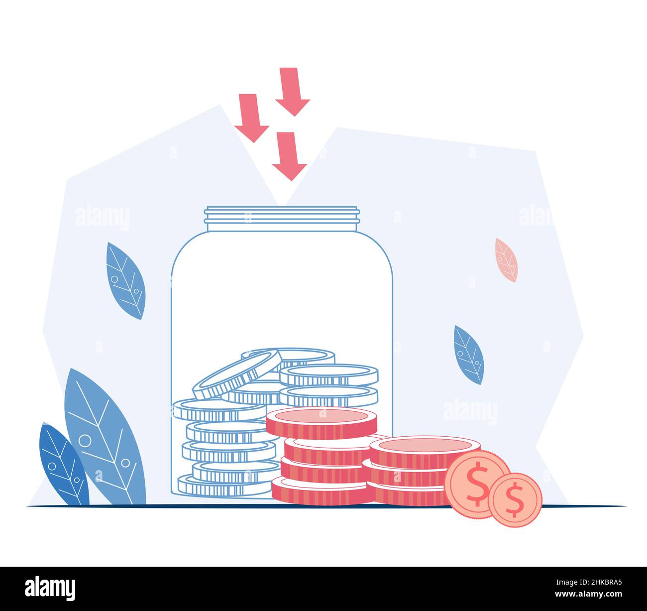 Money box jar with coins. Finance and money savings, flat cartoon ...
