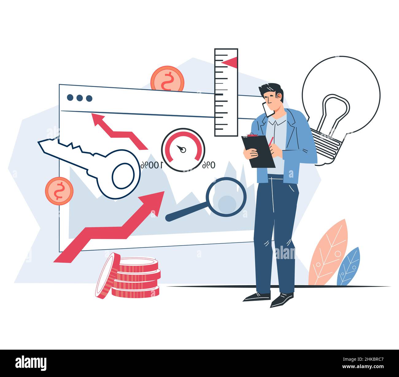 Business analytics, management and KPI system concept flat vector ...