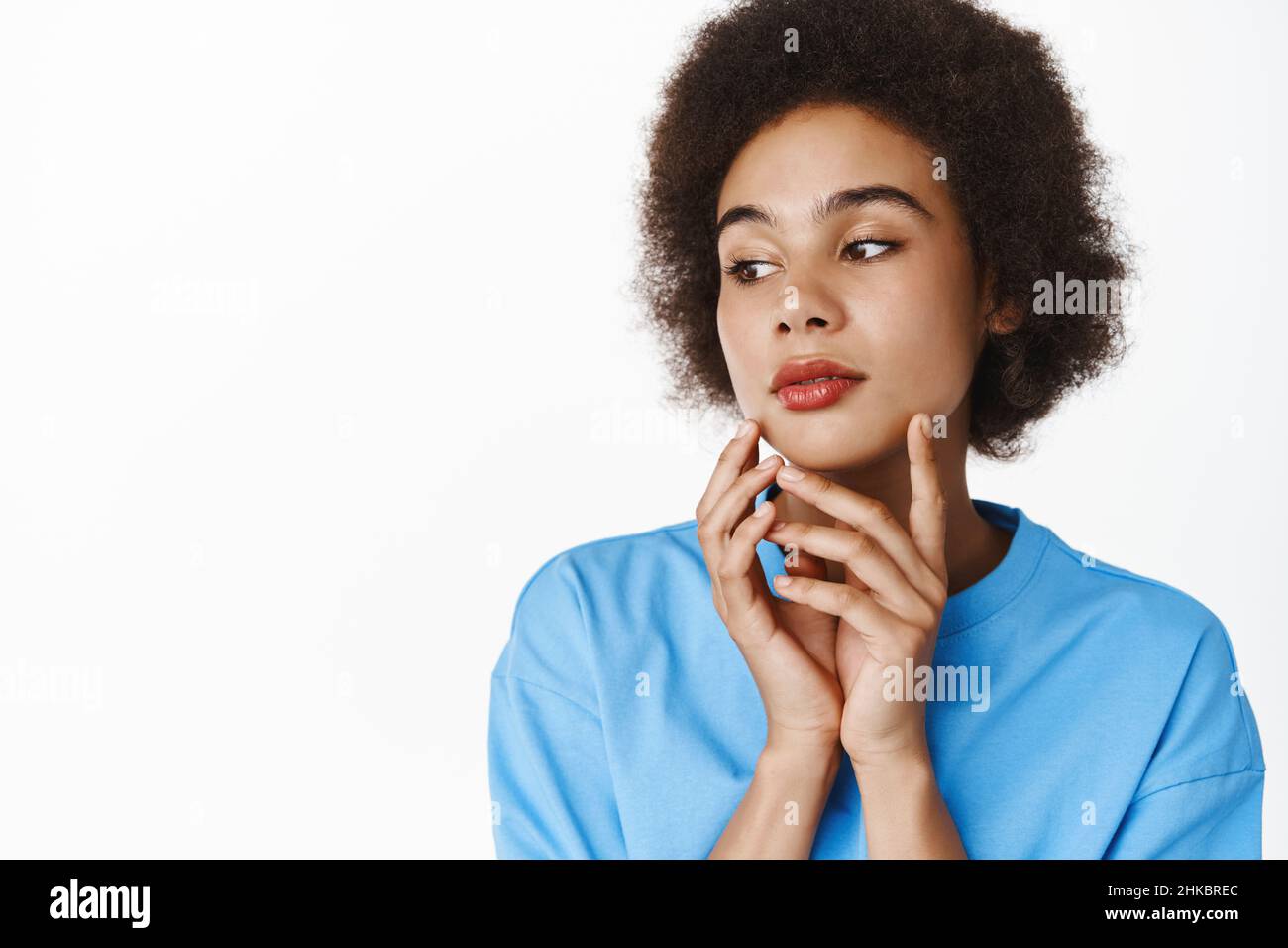 Skincare. Beautiful black woman with glowing, natural clear skin ...