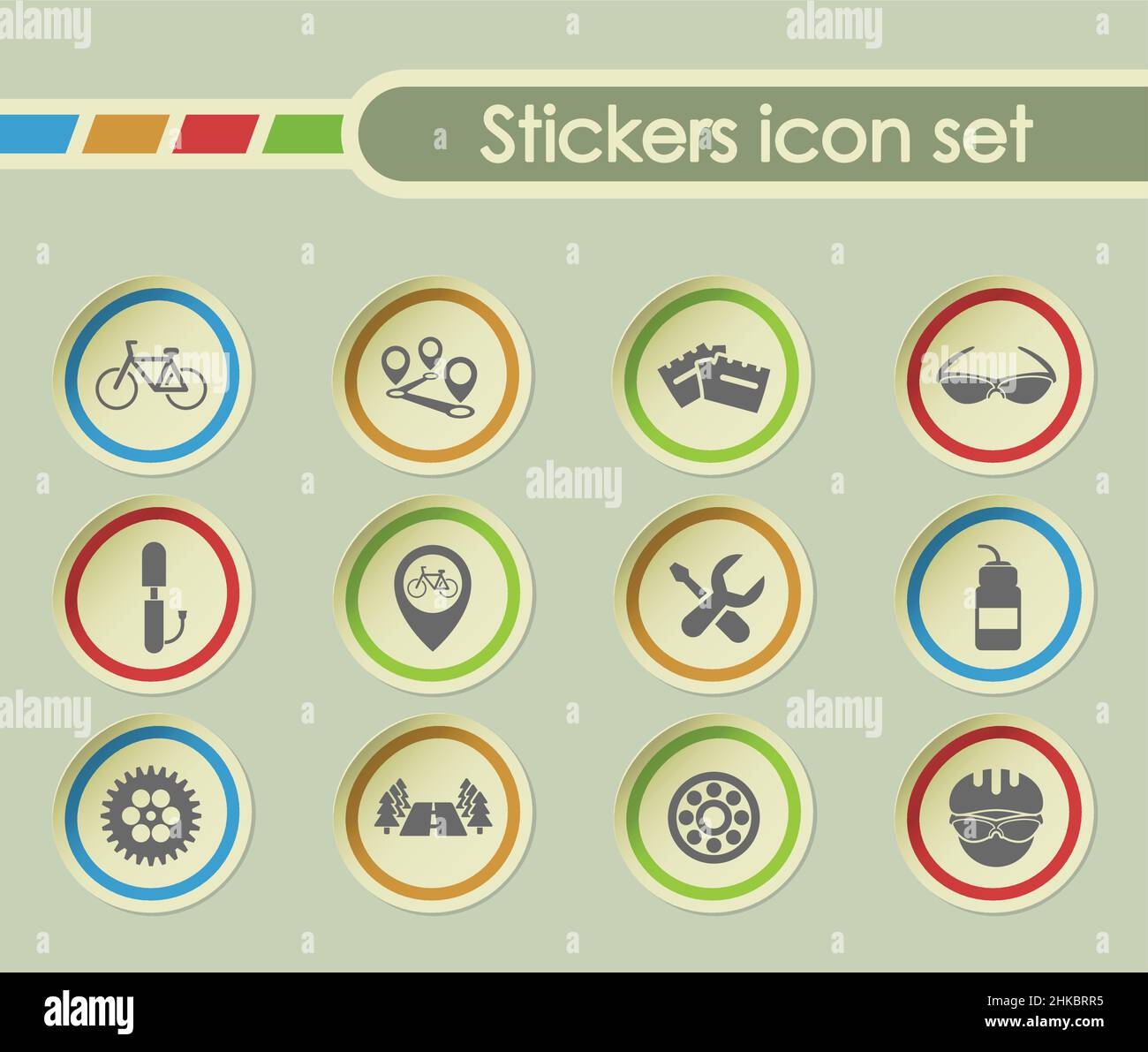 bicycle simple vector icons on round stickers Stock Vector Image & Art ...