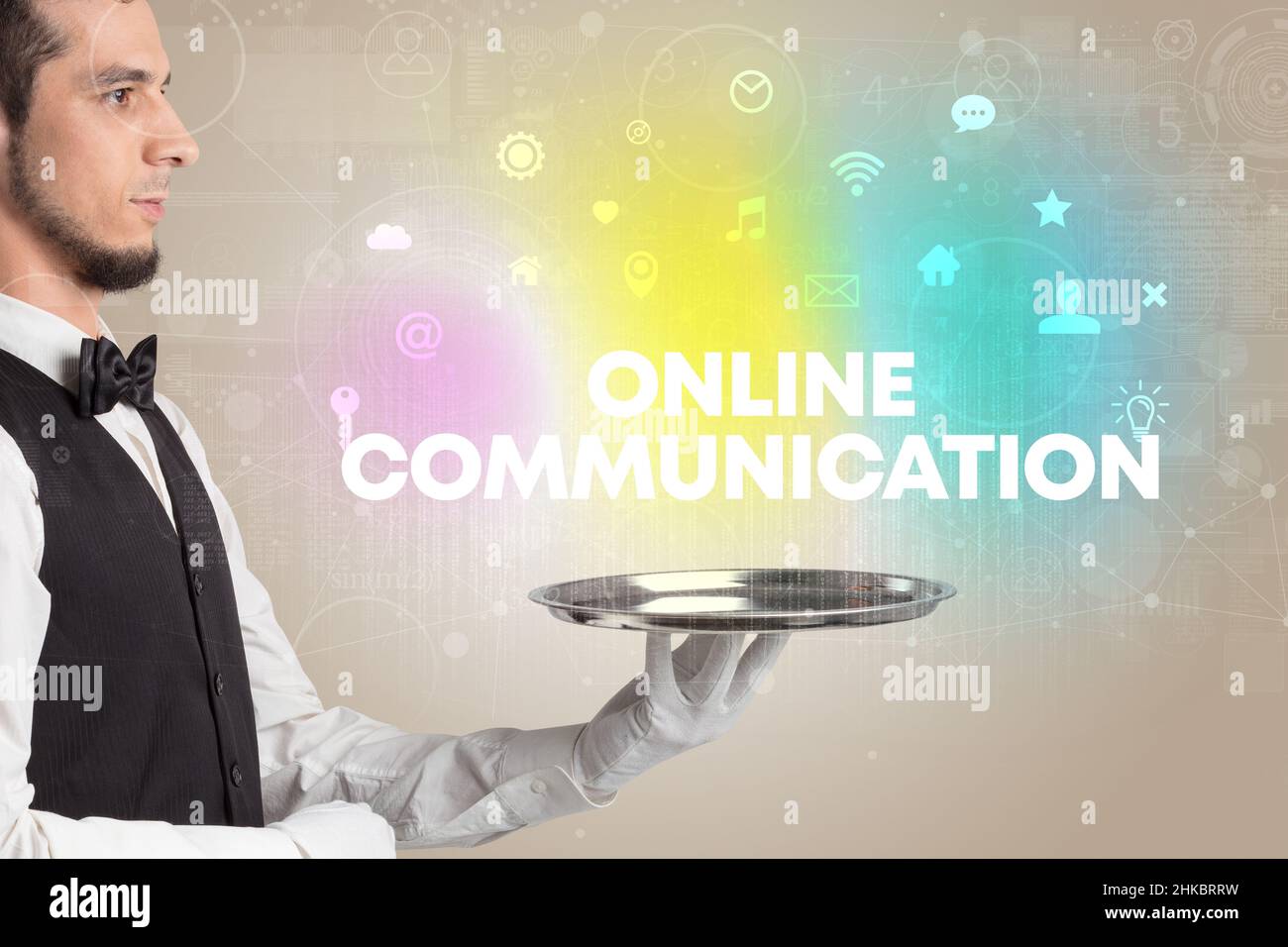 Waiter serving social networking Stock Photo - Alamy