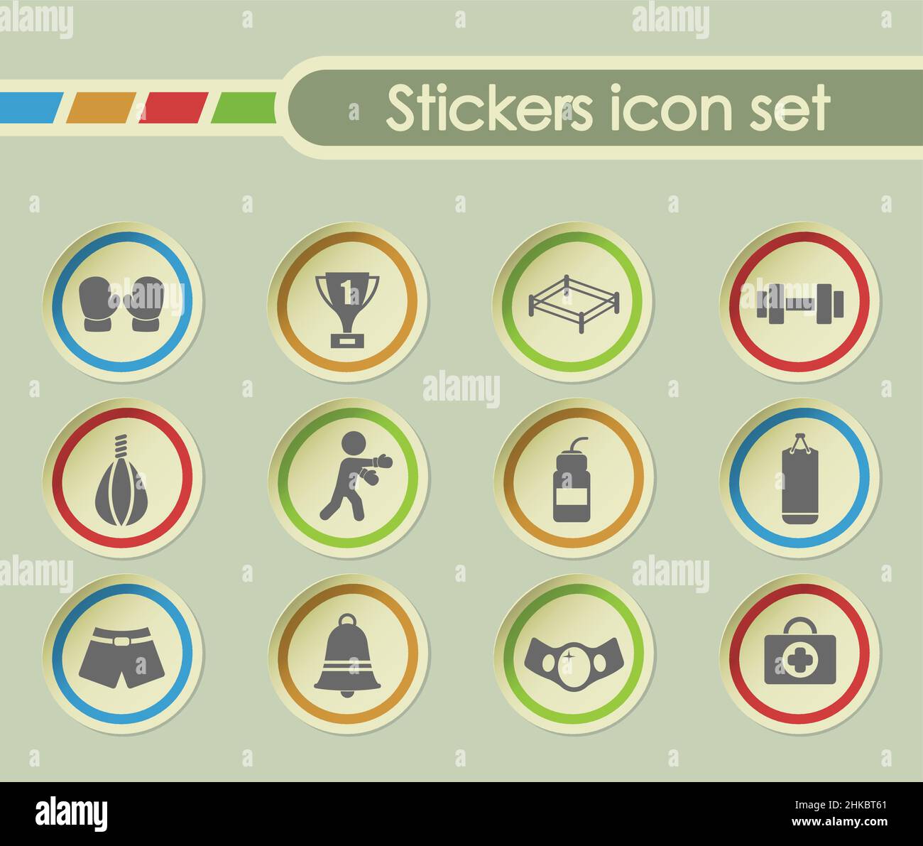 boxing simple vector icons on round stickers Stock Vector Image & Art ...