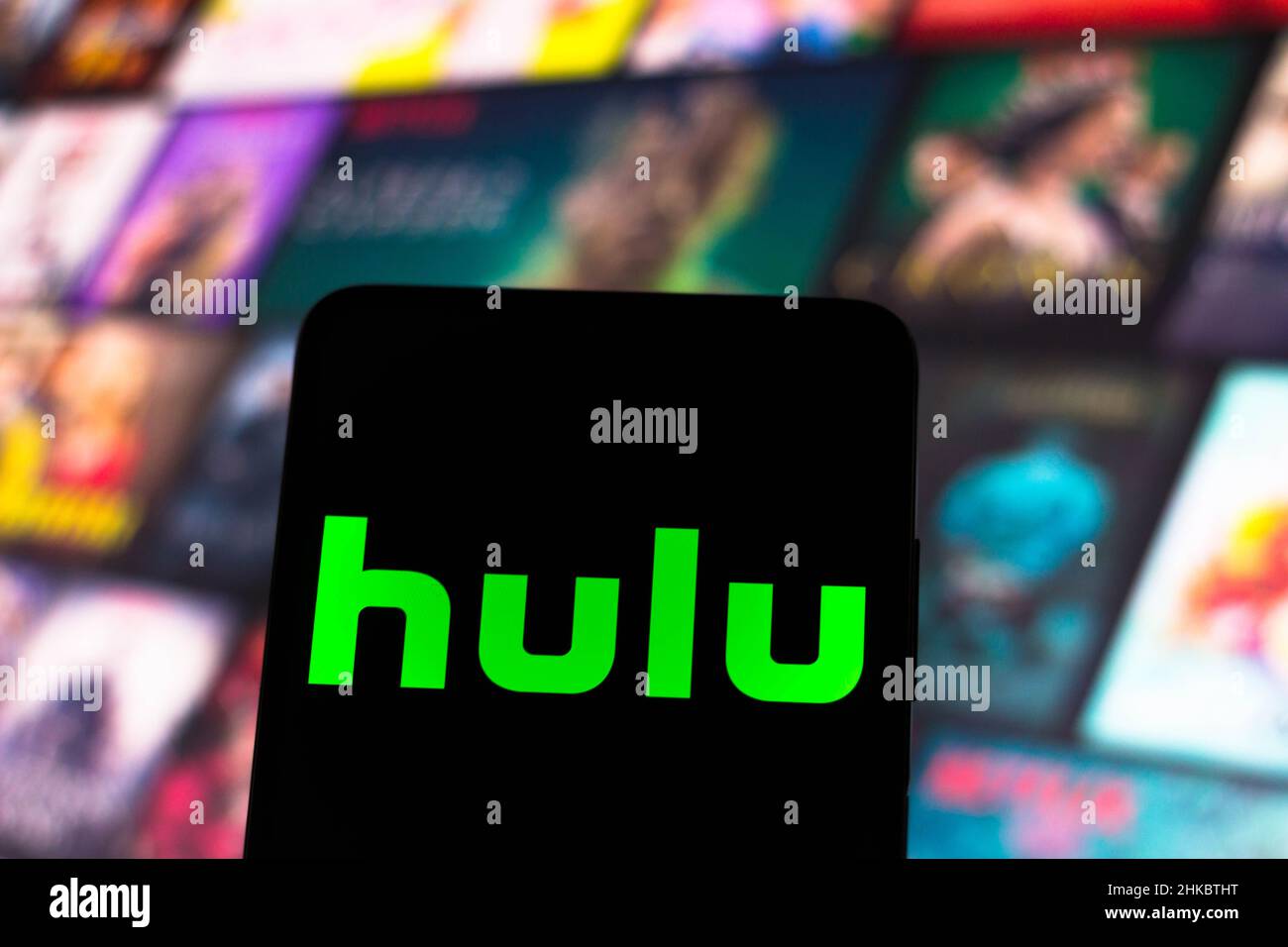 In this photo illustration, the Hulu logo seen displayed on a ...