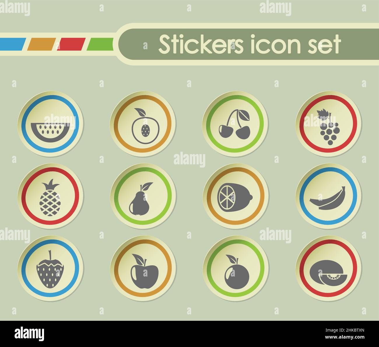 fruits simple vector icons on round stickers Stock Vector Image & Art ...