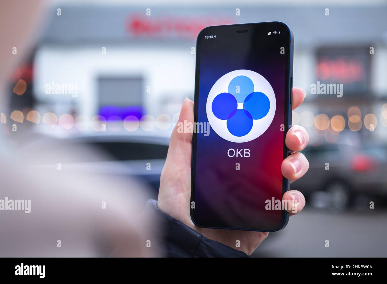 Kharkov, Ukraine - February 2, 2022: OKB coin symbol. Trade with cryptocurrency, digital and ...