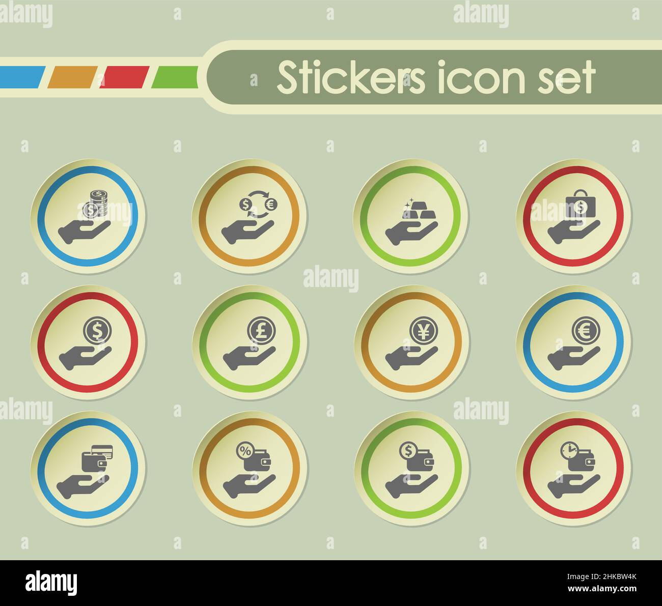 hand and money simple vector icons on round stickers Stock Vector Image ...