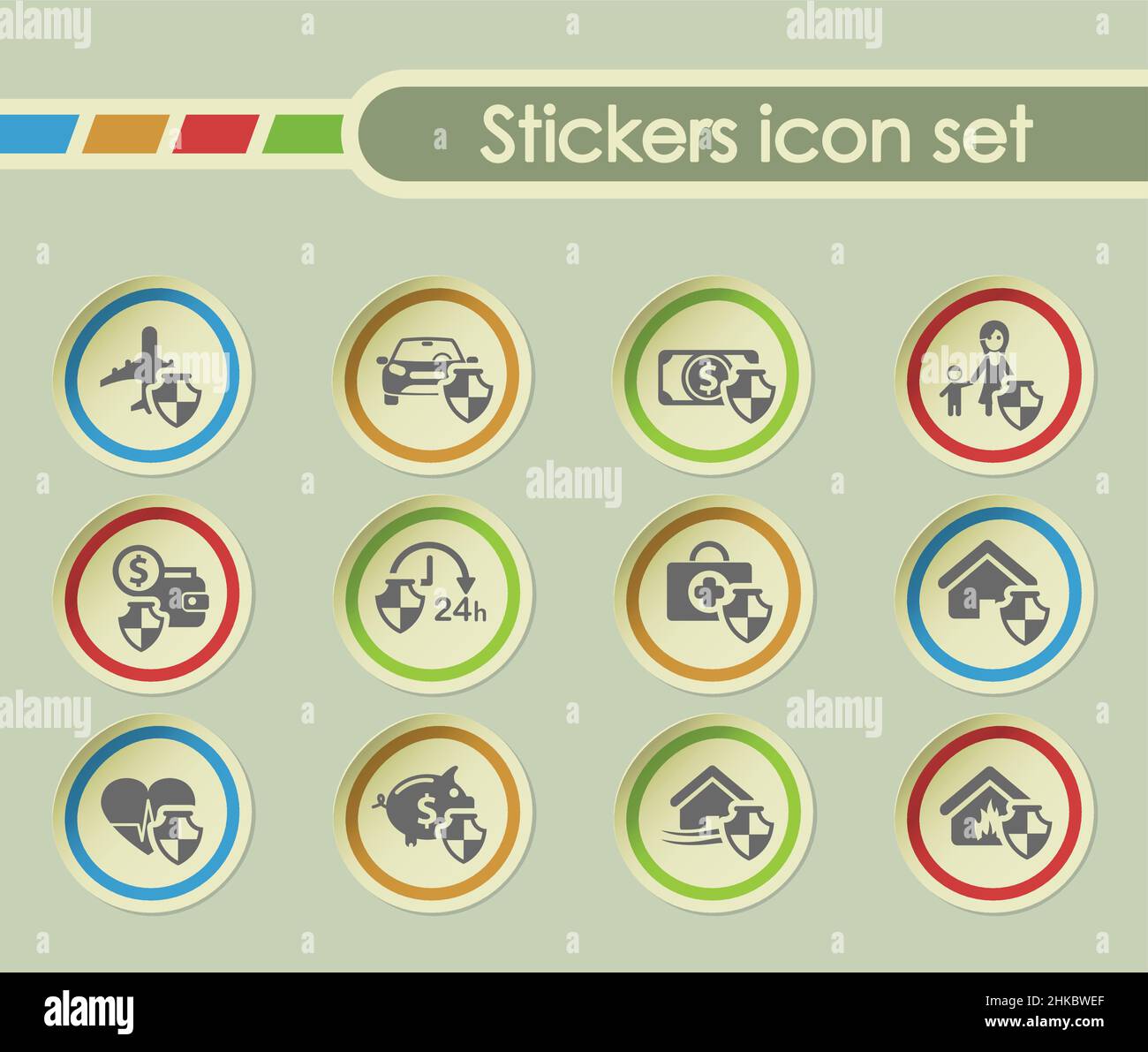 insurance simple vector icons on round stickers Stock Vector Image ...