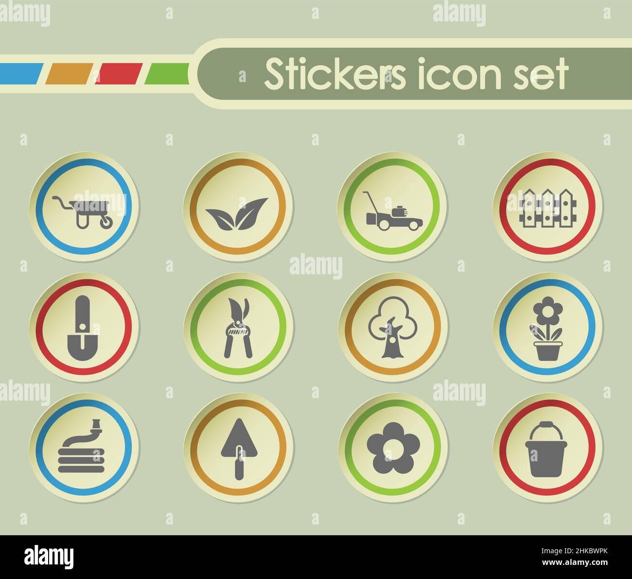 landscape design simple vector icons on round stickers Stock Vector ...