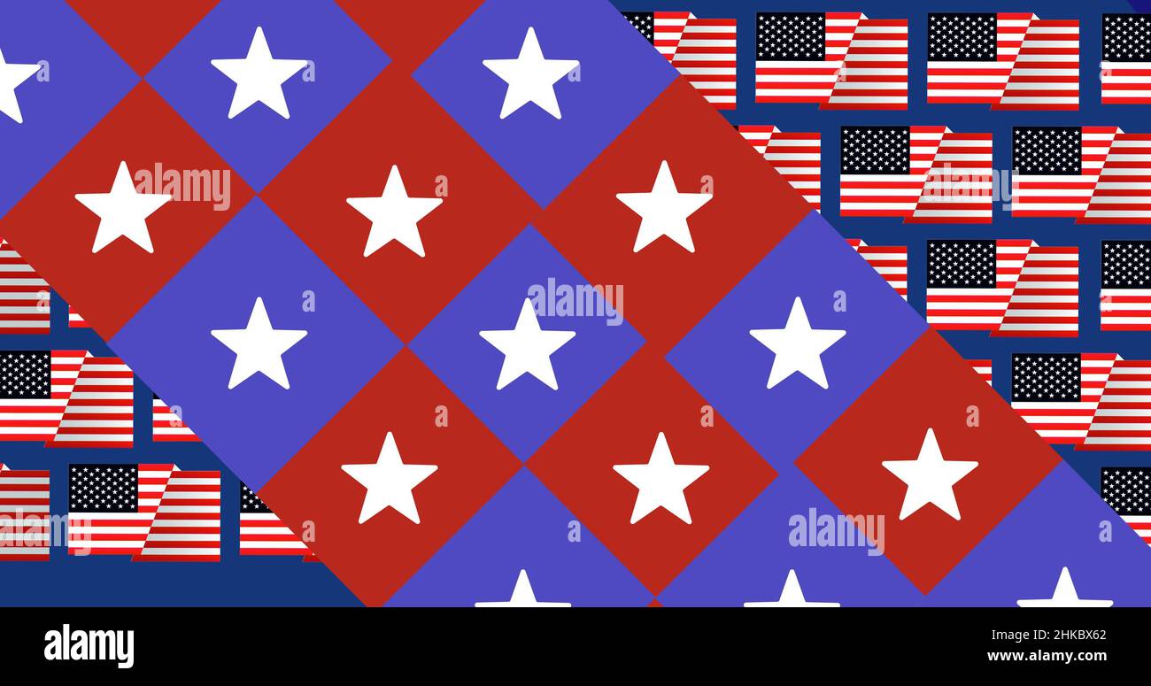 Digitally generated full frame image of stars on checked pattern over ...