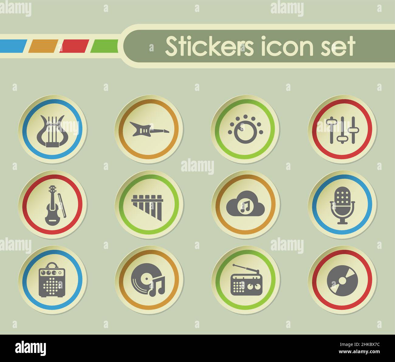 music simple vector icons on round stickers Stock Vector Image & Art ...