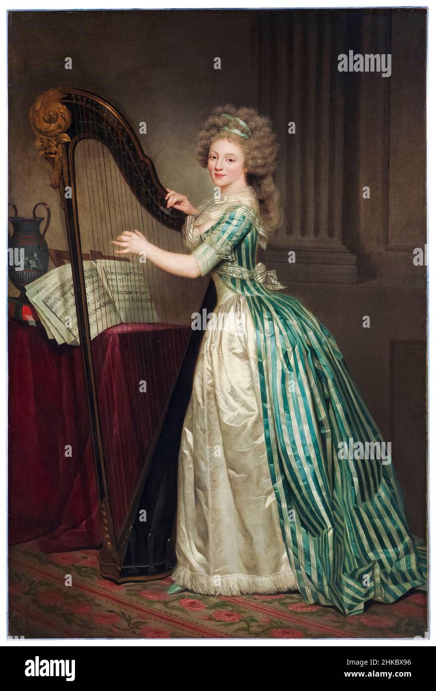 Self Portrait with a Harp, painting by Rose-Adélaïde Ducreux, 1719 ...