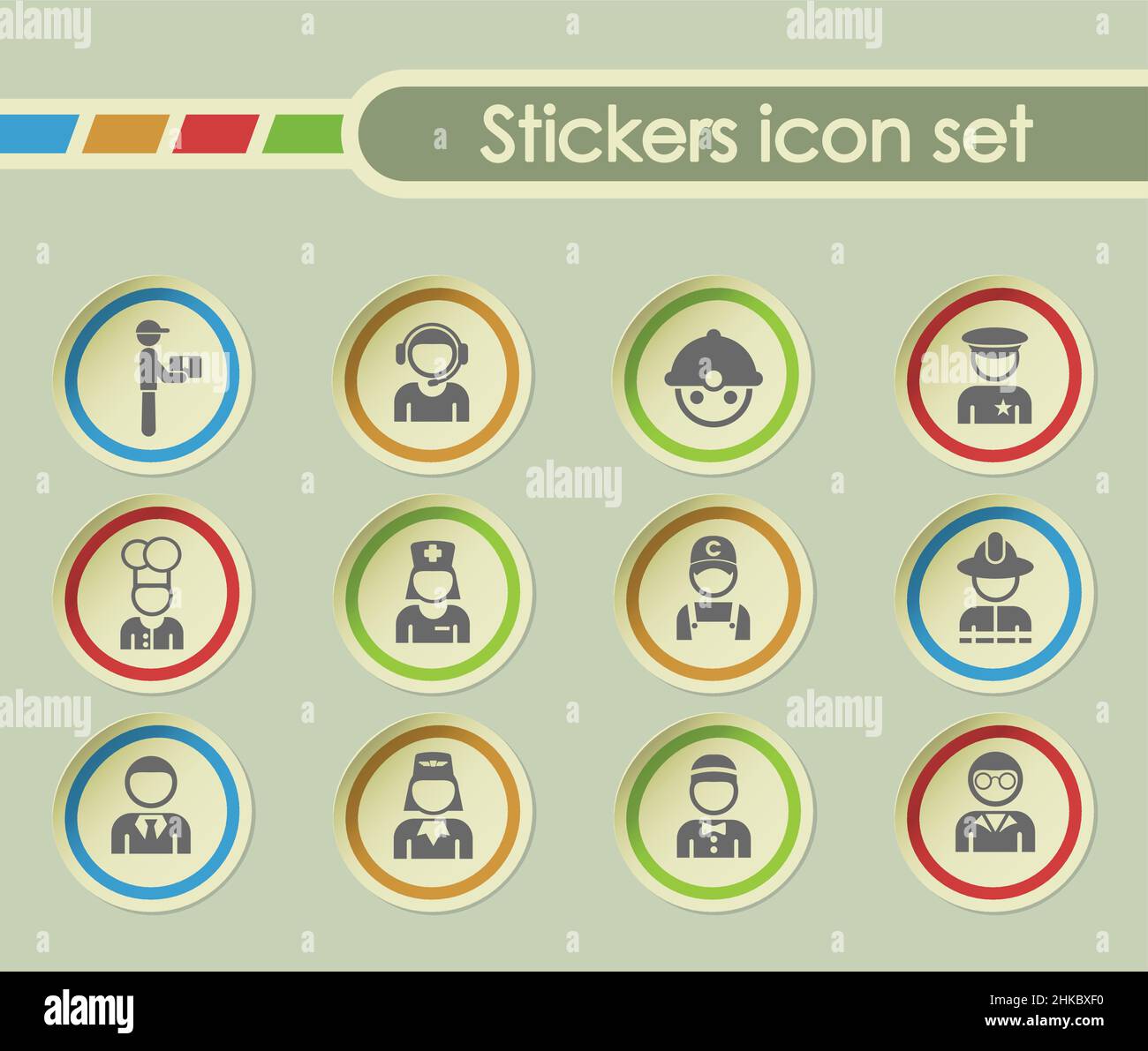occupation simple vector icons on round stickers Stock Vector Image ...