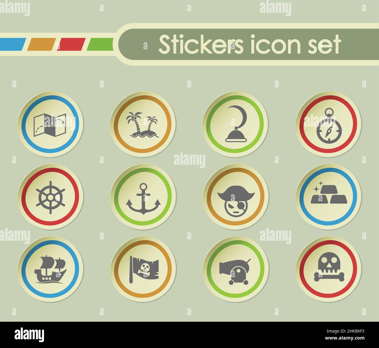 pirates simple vector icons on round stickers Stock Vector Image & Art ...