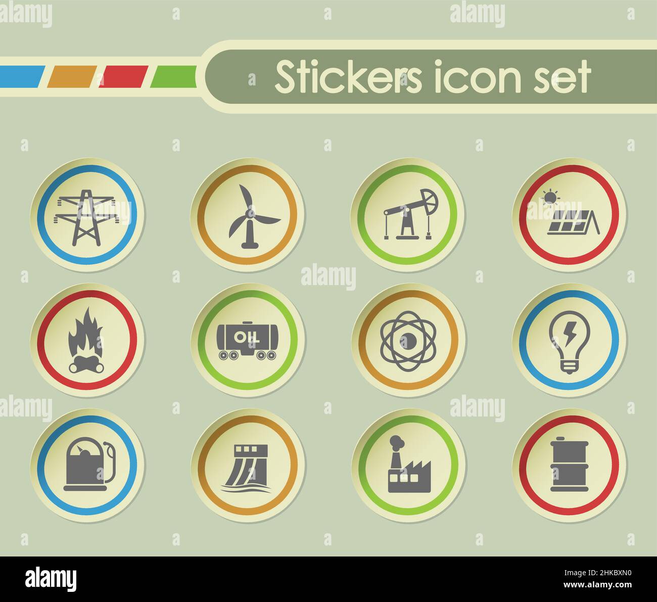 power generation simple vector icons on round stickers Stock Vector ...