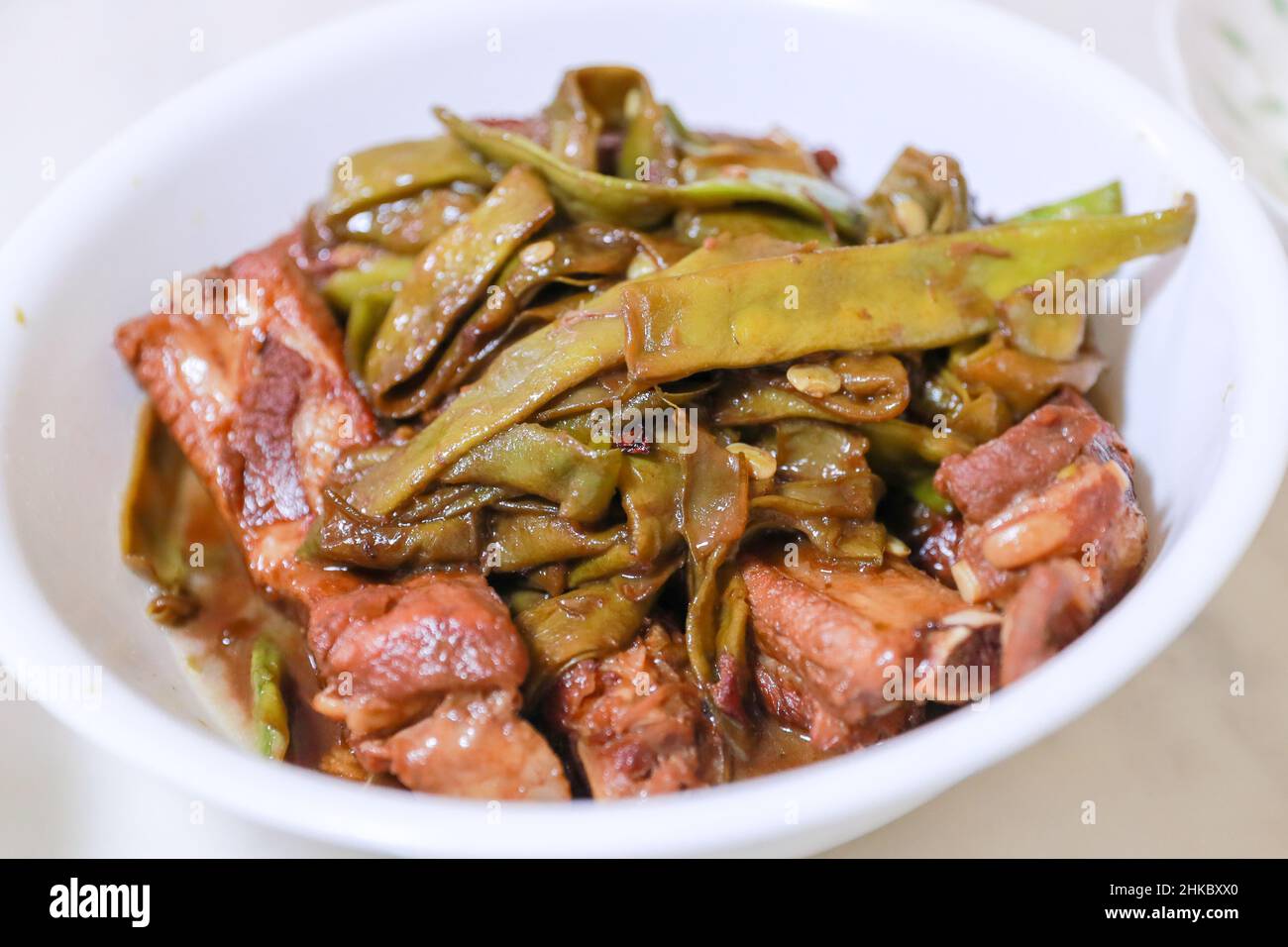 Stewed Beans with Pork Ribs Chinese food closeup - Image Stock Photo ...