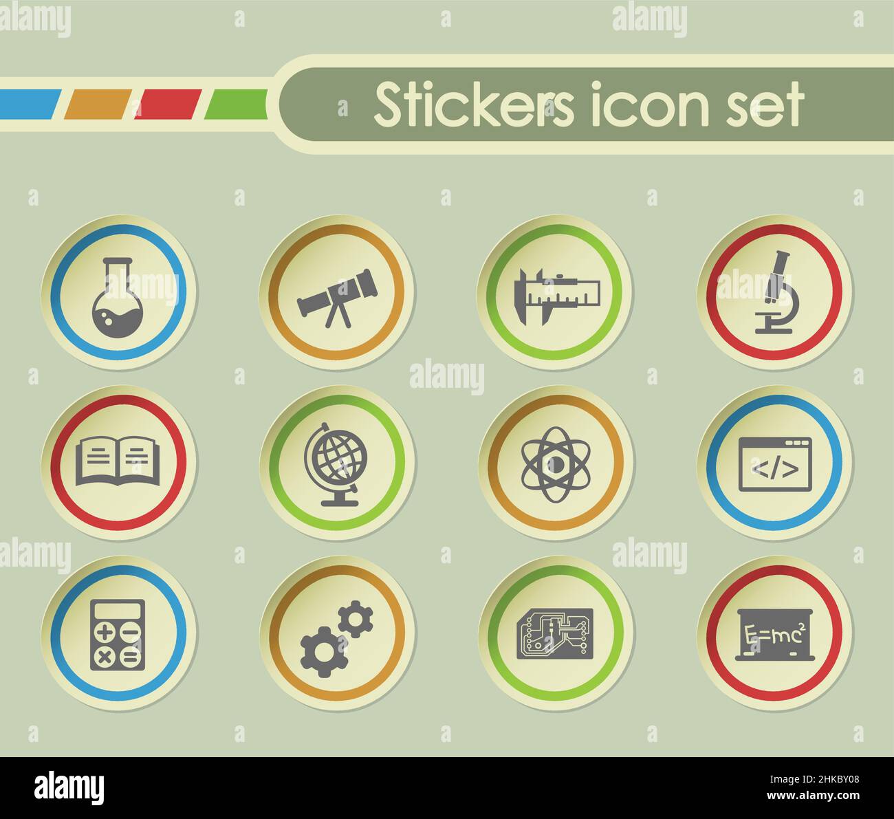 sciences simple vector icons on round stickers Stock Vector Image & Art - Alamy