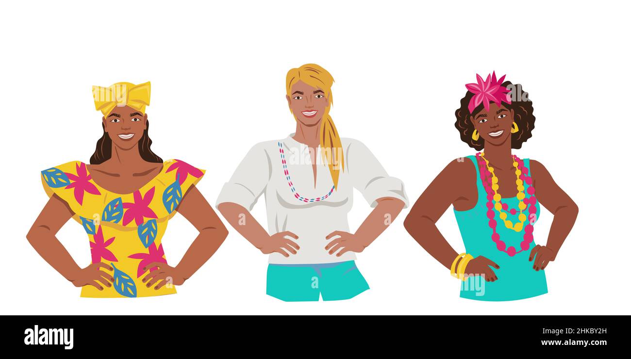 Women of various ethnic groups. Young multiracial girls, flat vector ...