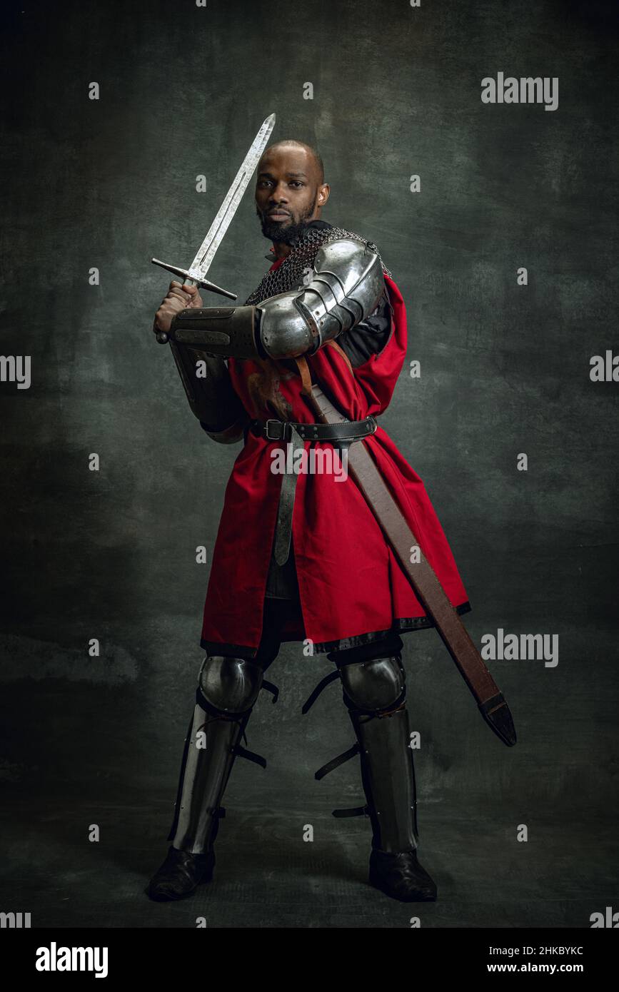 Medieval knight. Portrait of brutal african man, medieval warrior ...