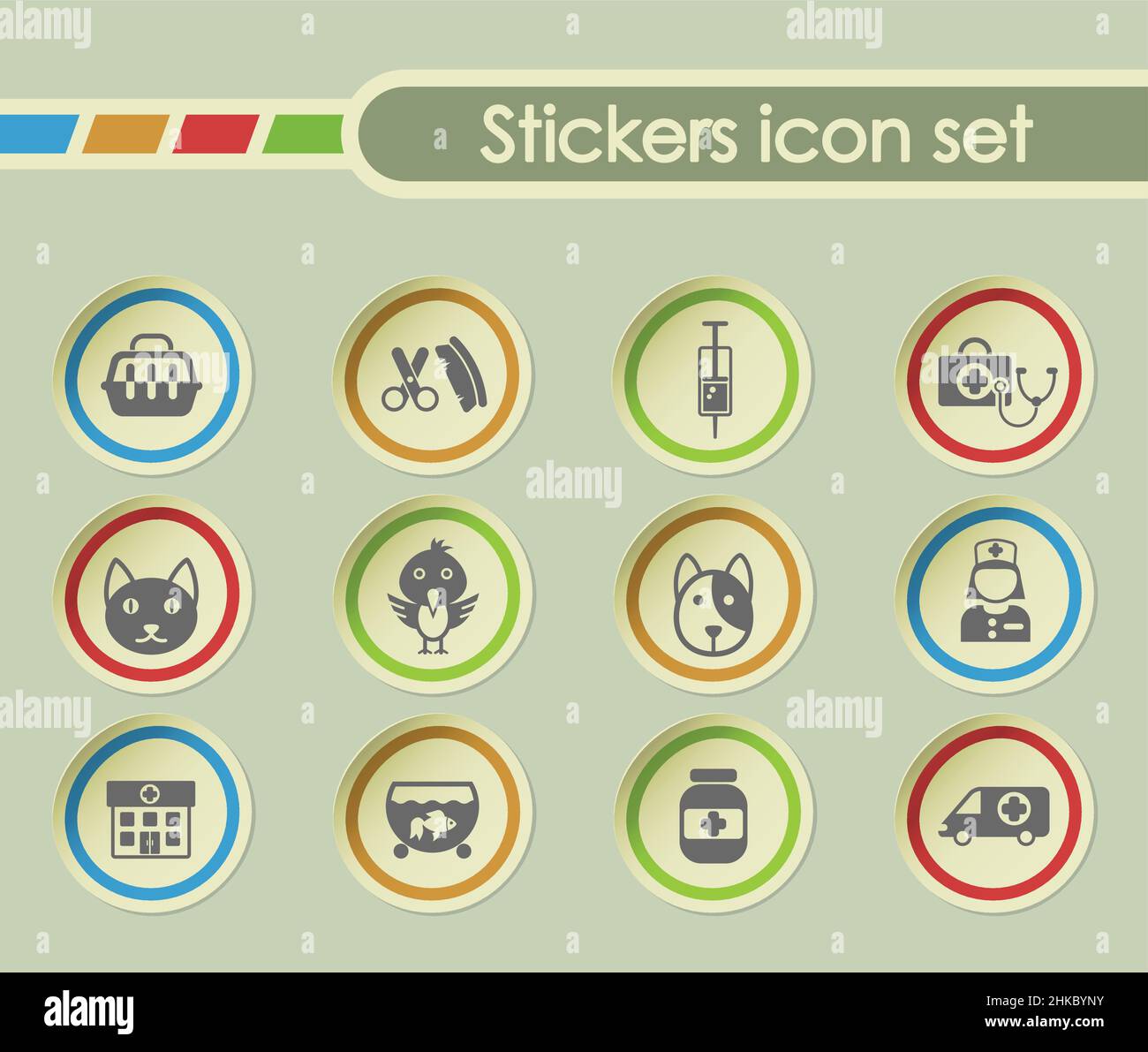veterinary clinic simple vector icons on round stickers Stock Vector ...