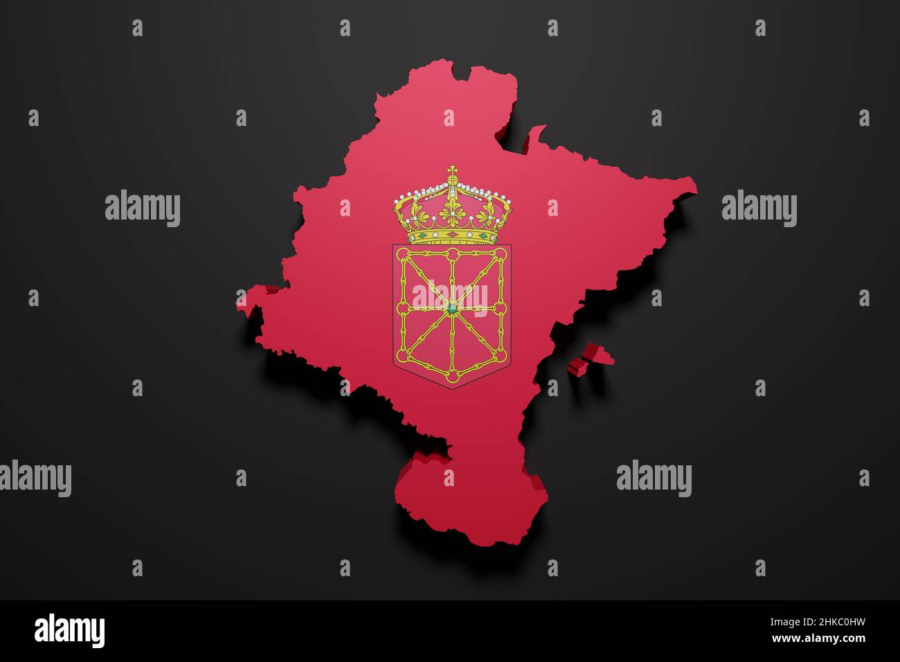 3d rendering of a Navarra Spanish Community flag and map on a black background Stock Photo - Alamy