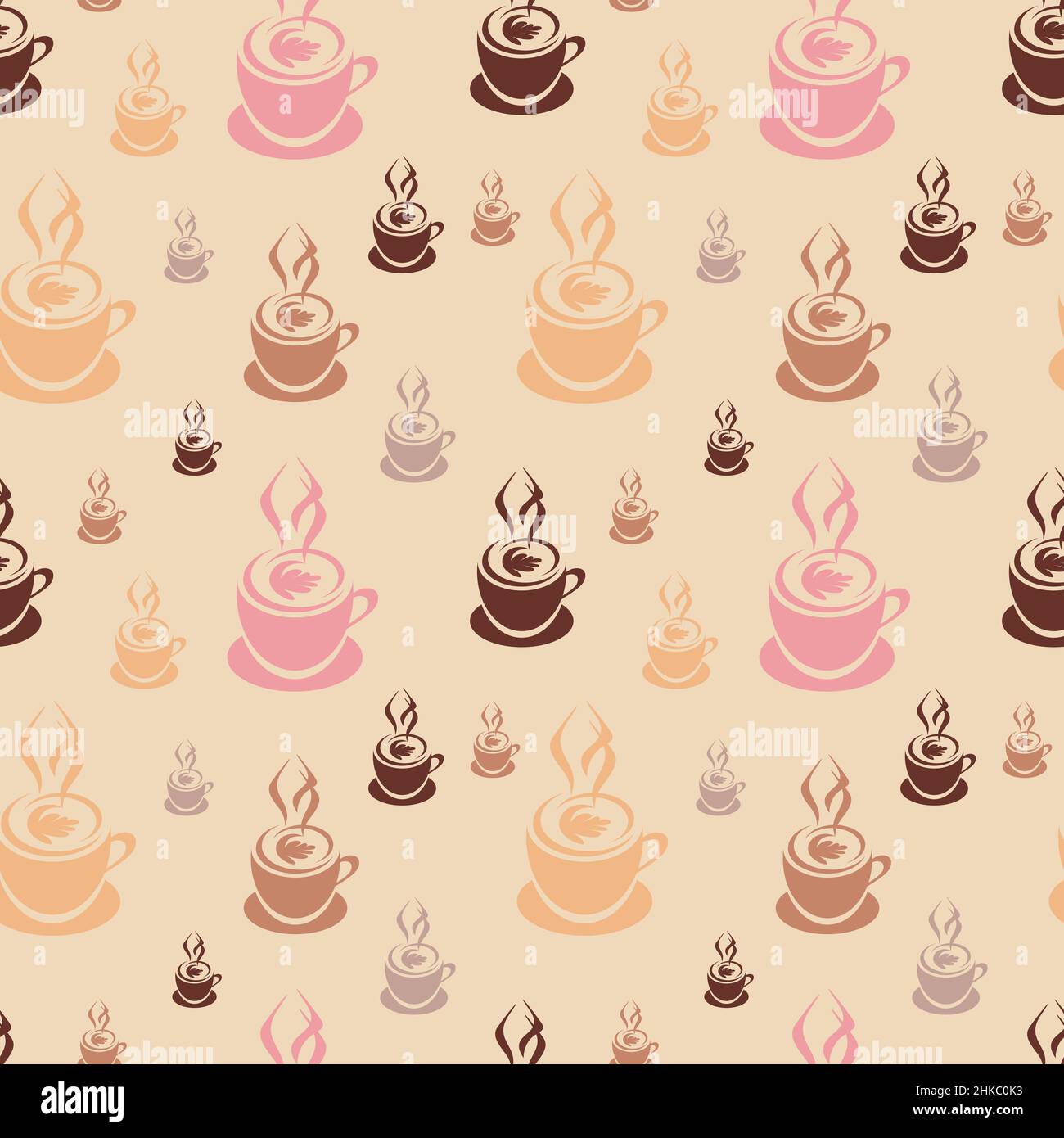 Seamless pattern of cup icon, coffee or tea mug, for wrapping paper ...