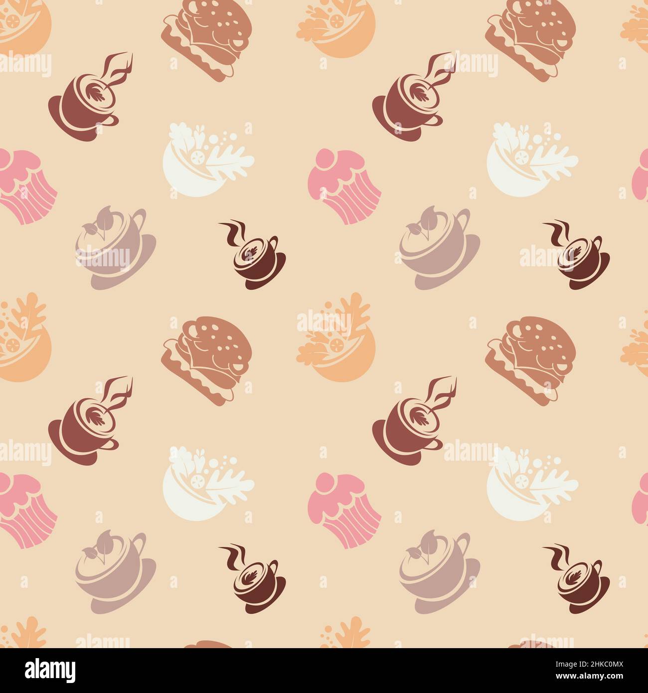 Seamless pattern of meal icons, fast food and coffee print, for ...