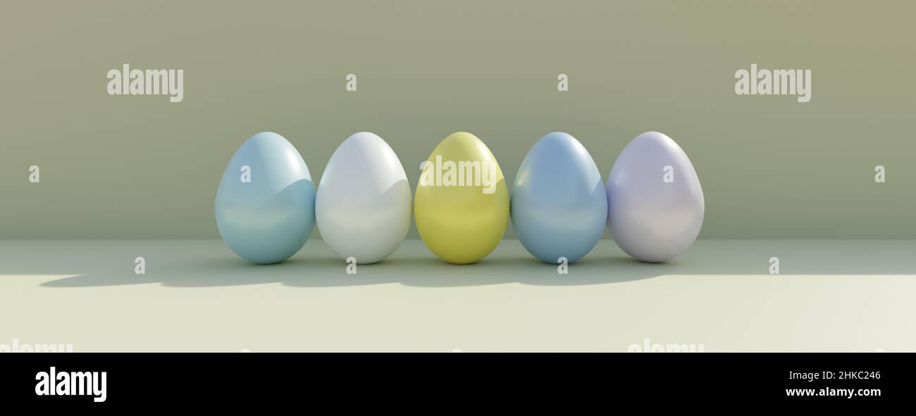 Easter egg in a row. Spring Holiday celebration. Pastel color paint ...