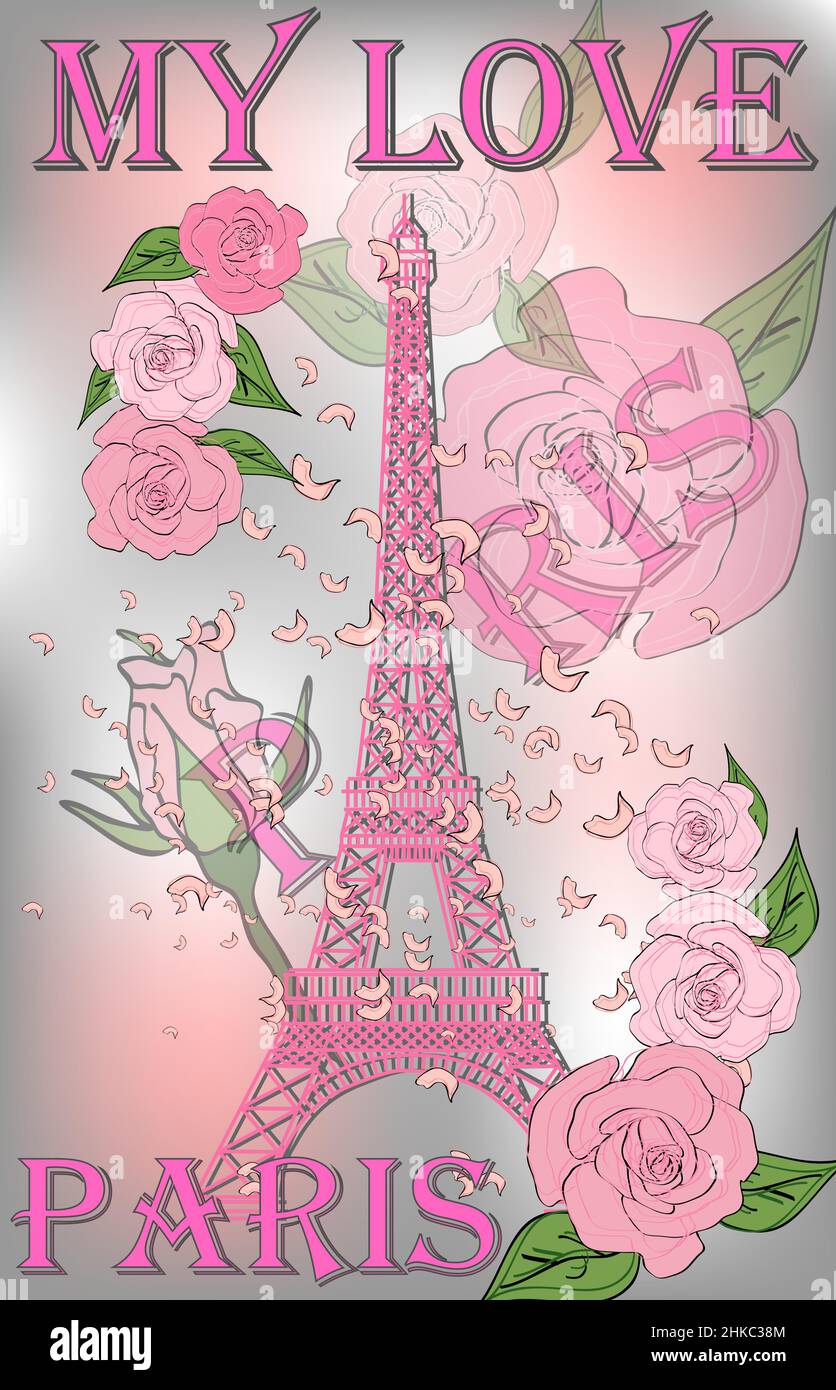 Vintage France poster design. romantic background with Eiffel tower and ...
