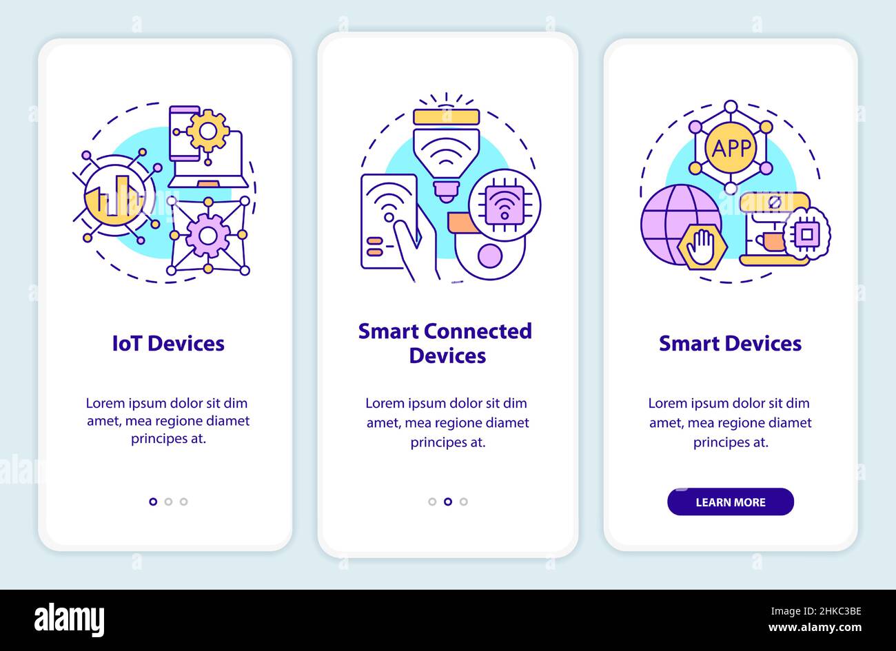 Smart technologies examples onboarding mobile app screen Stock Vector ...