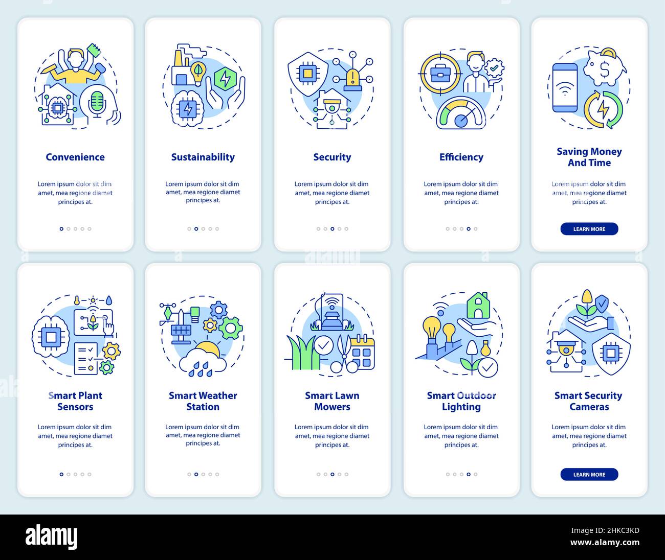 Embracing smart technology onboarding mobile app screen set Stock ...