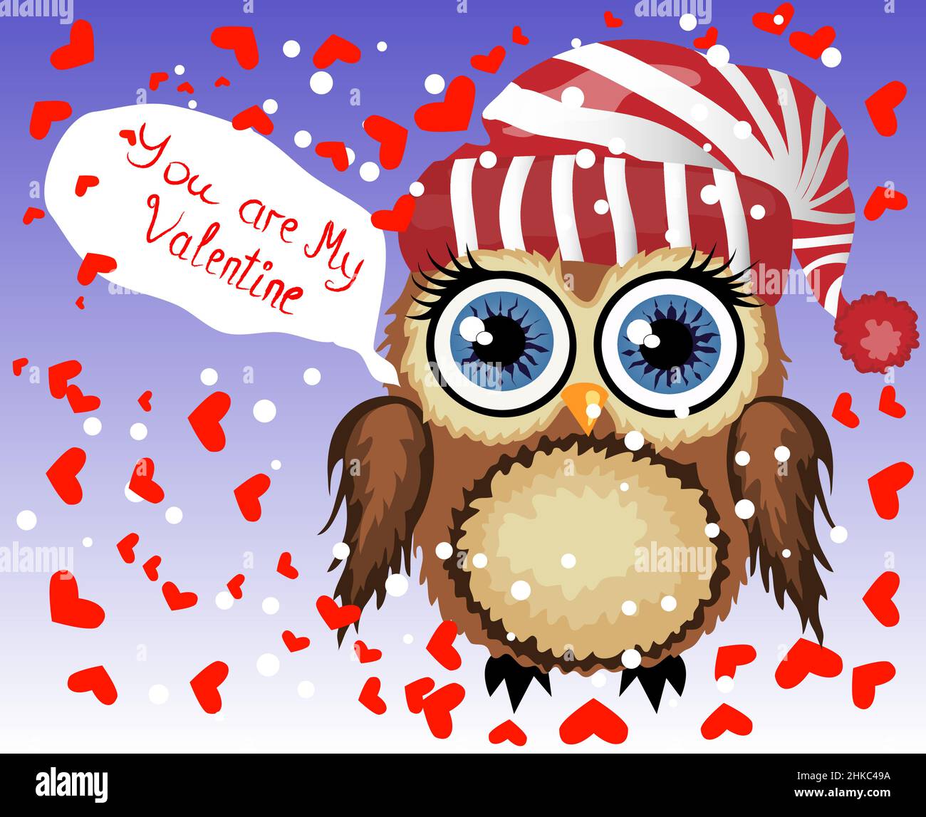 Sweet-hearted brown owl surrounded by hearts You are my Valentine. Love ...