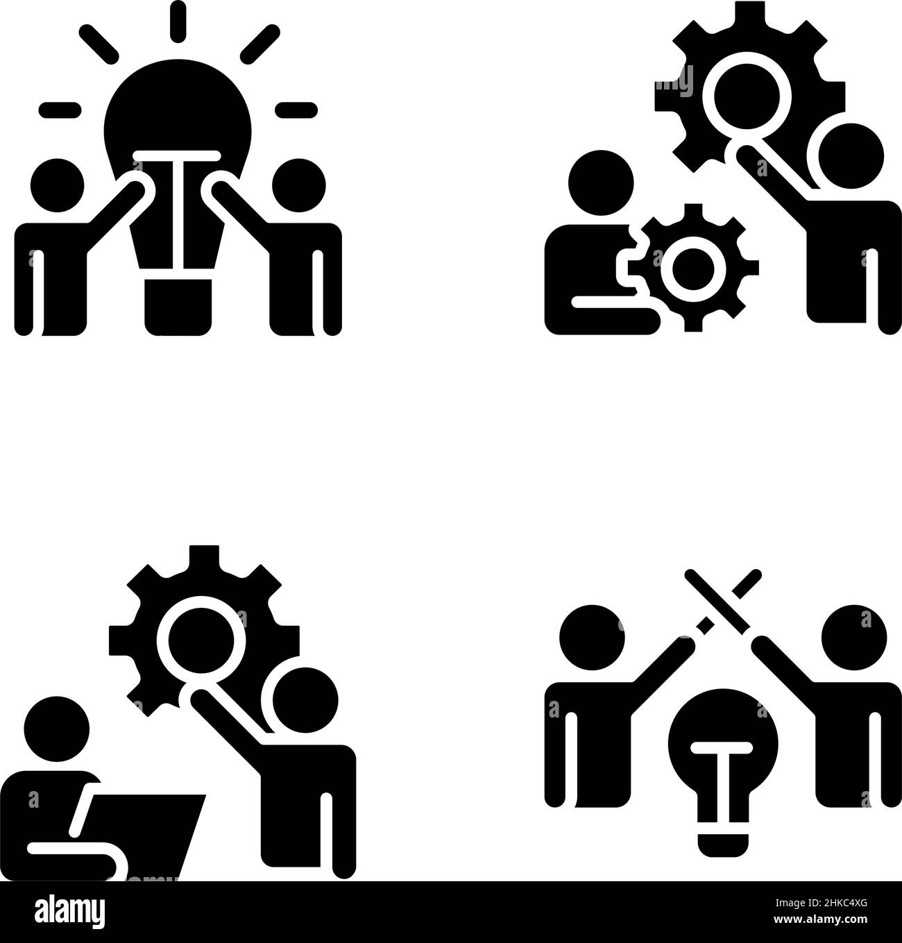 Successful teamwork black glyph icons set on white space Stock Vector ...