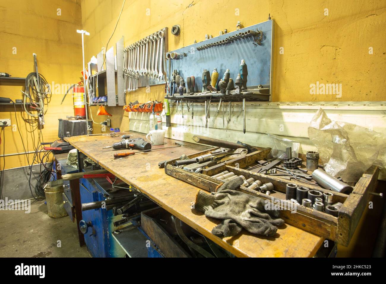 A set of tools in the real auto repair shop. The organization of the ...