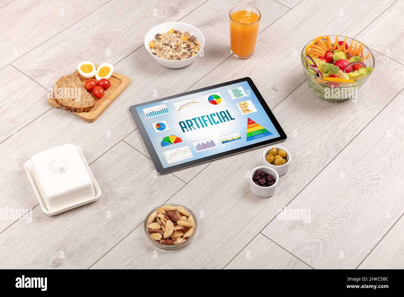 Organic food and tablet pc Stock Photo - Alamy