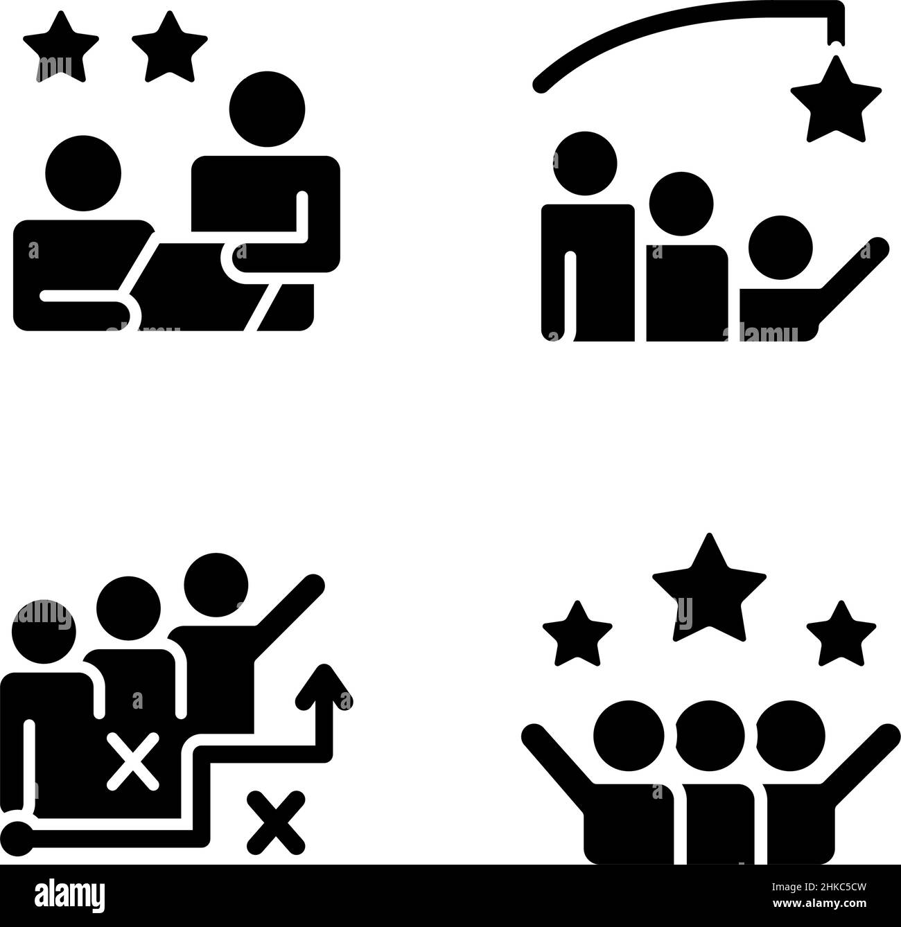 Group achievement black glyph icons set on white space Stock Vector ...