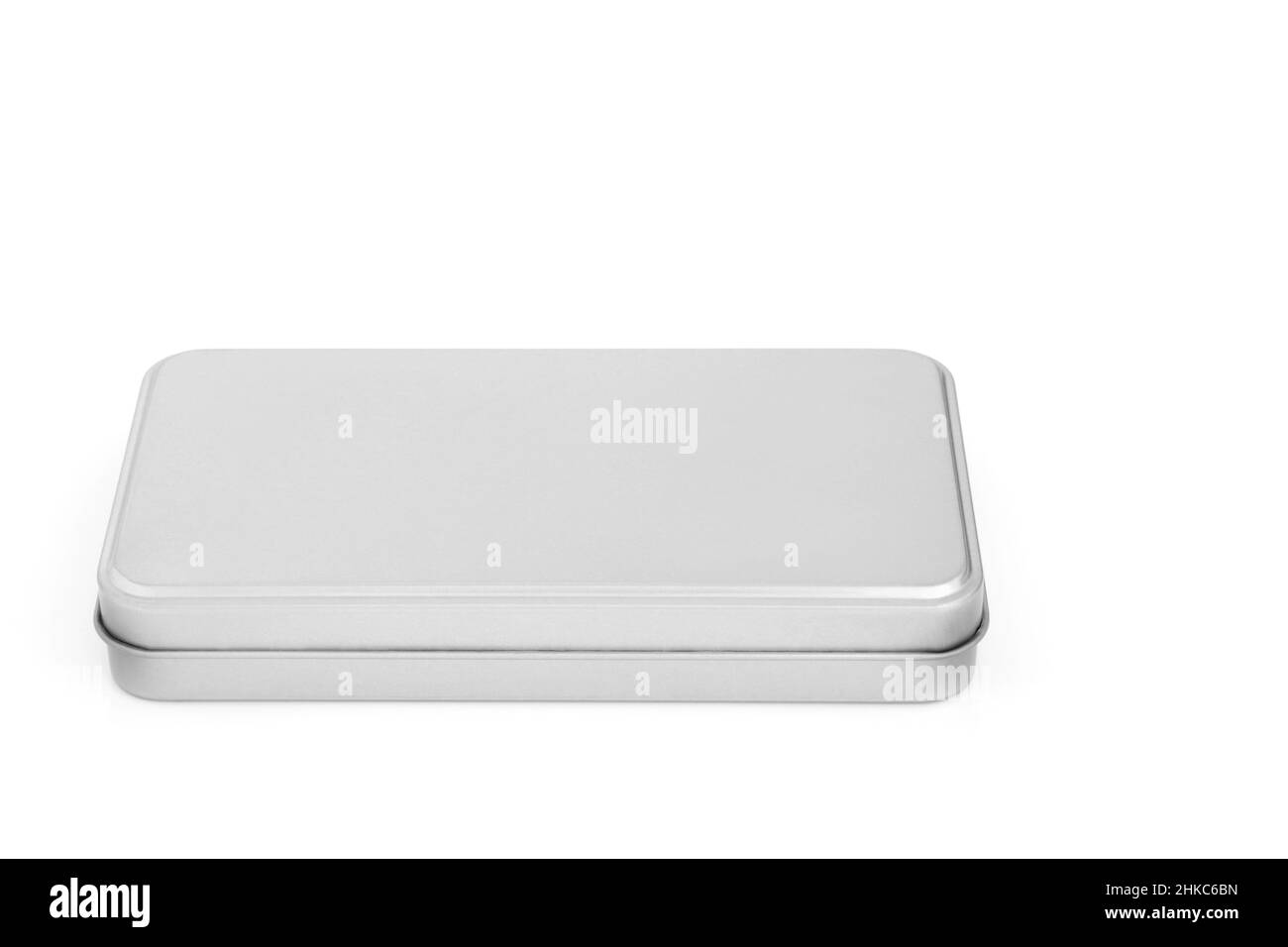 Brushed metal silver grey rectangular shaped box on white background ...