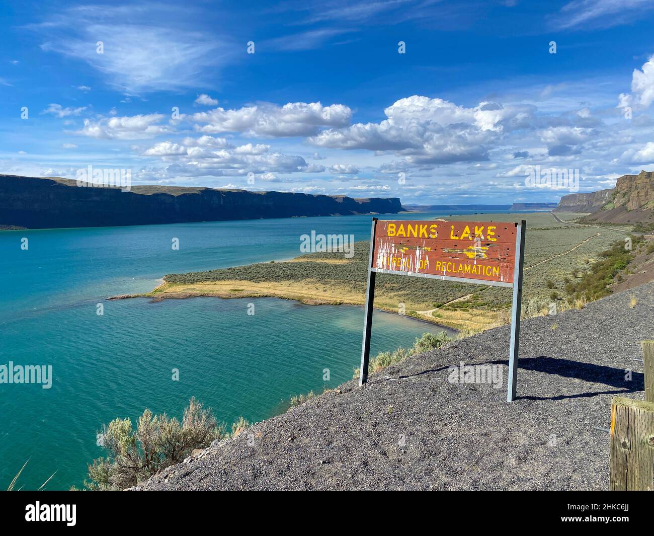 Sign for Banks Lake in eastern Washington Desert Stock Photo - Alamy