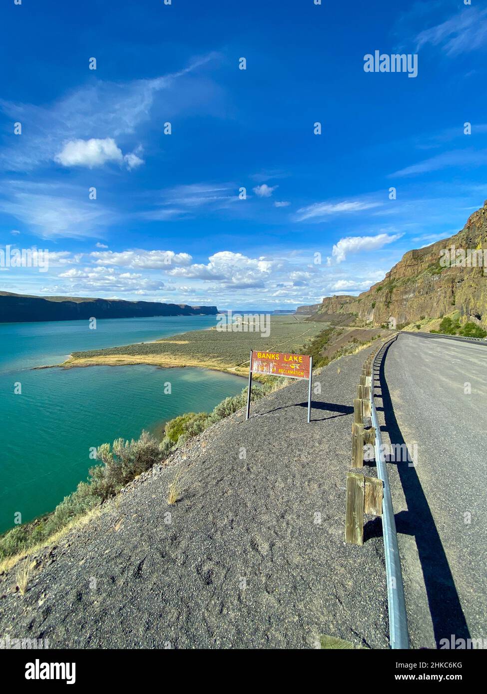 Sign for Banks Lake along a scenic highway Stock Photo - Alamy