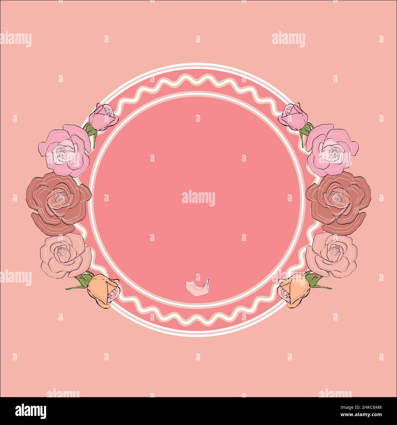 Vintage roses frame with round field for the text, ideal background for ...