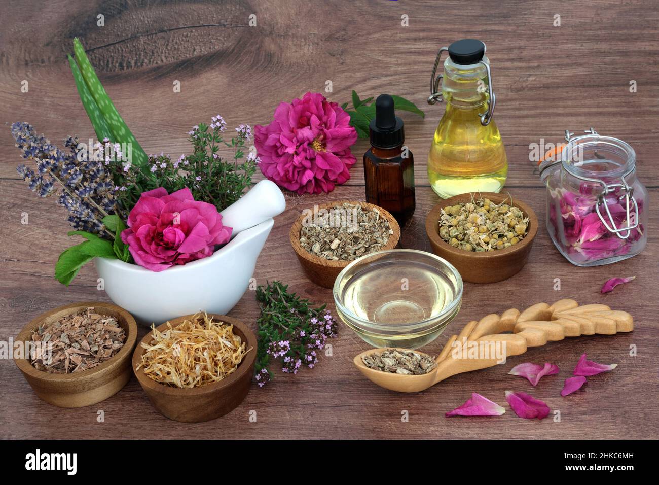Herbal medicine for natural skincare protection with herbs and flowers ...