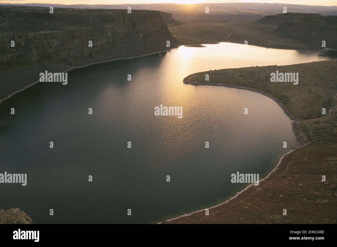 View from a cliff above Dusty Lake in eastern Washington Stock Photo ...