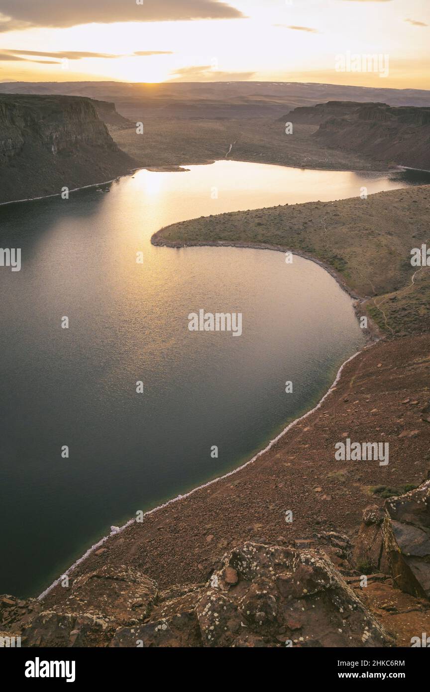 View from a cliff above Dusty Lake in eastern Washington Stock Photo ...