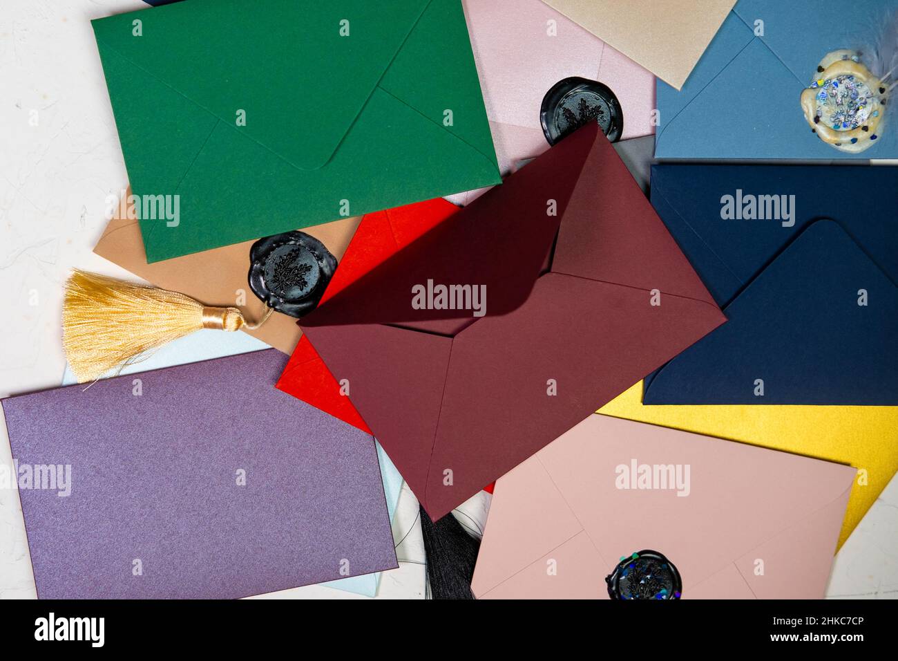 Lots of colorful envelopes. Envelopes sealed with wax. Correspondence ...