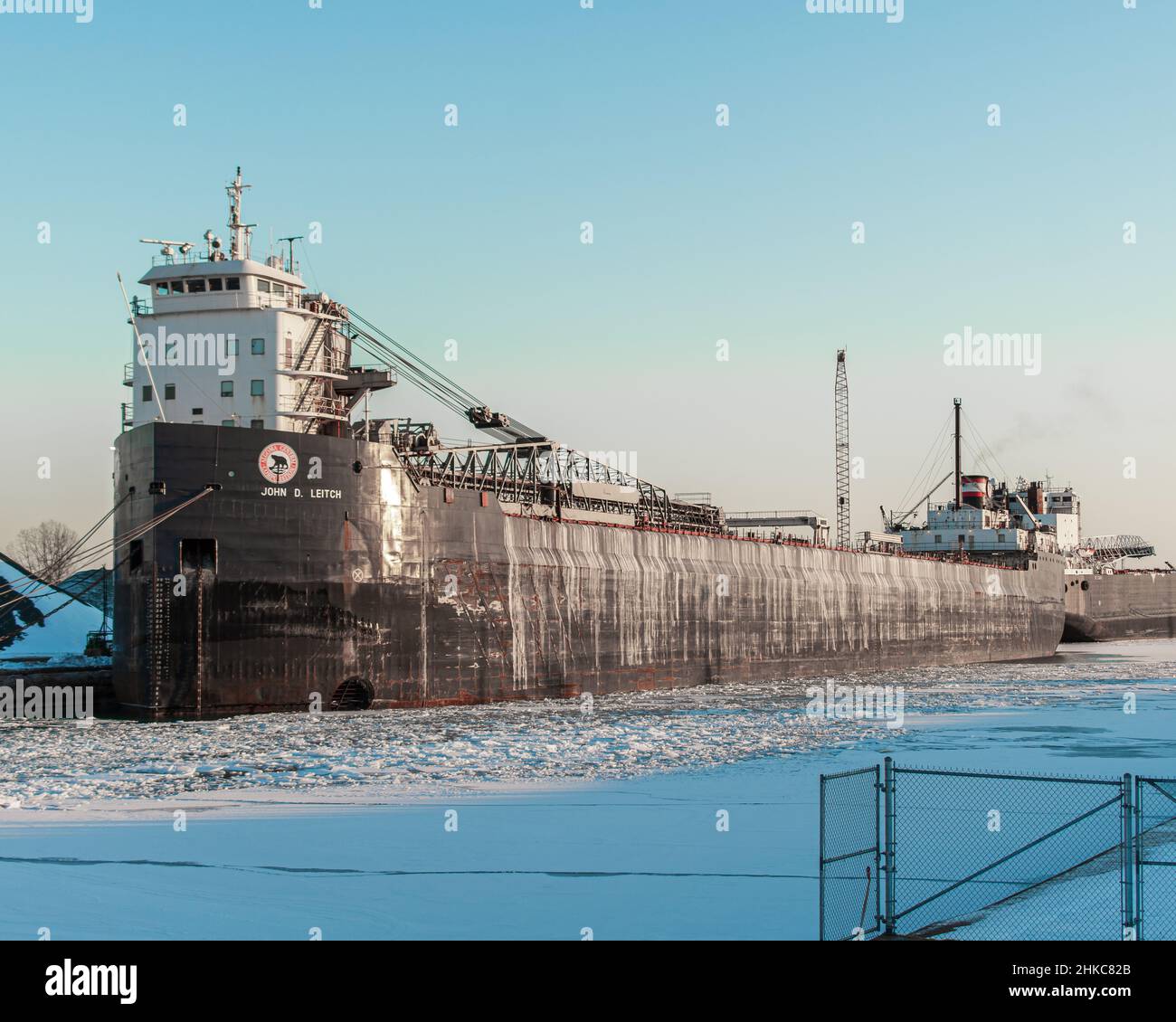 Frozen cargo ship in the canal Stock Photo - Alamy
