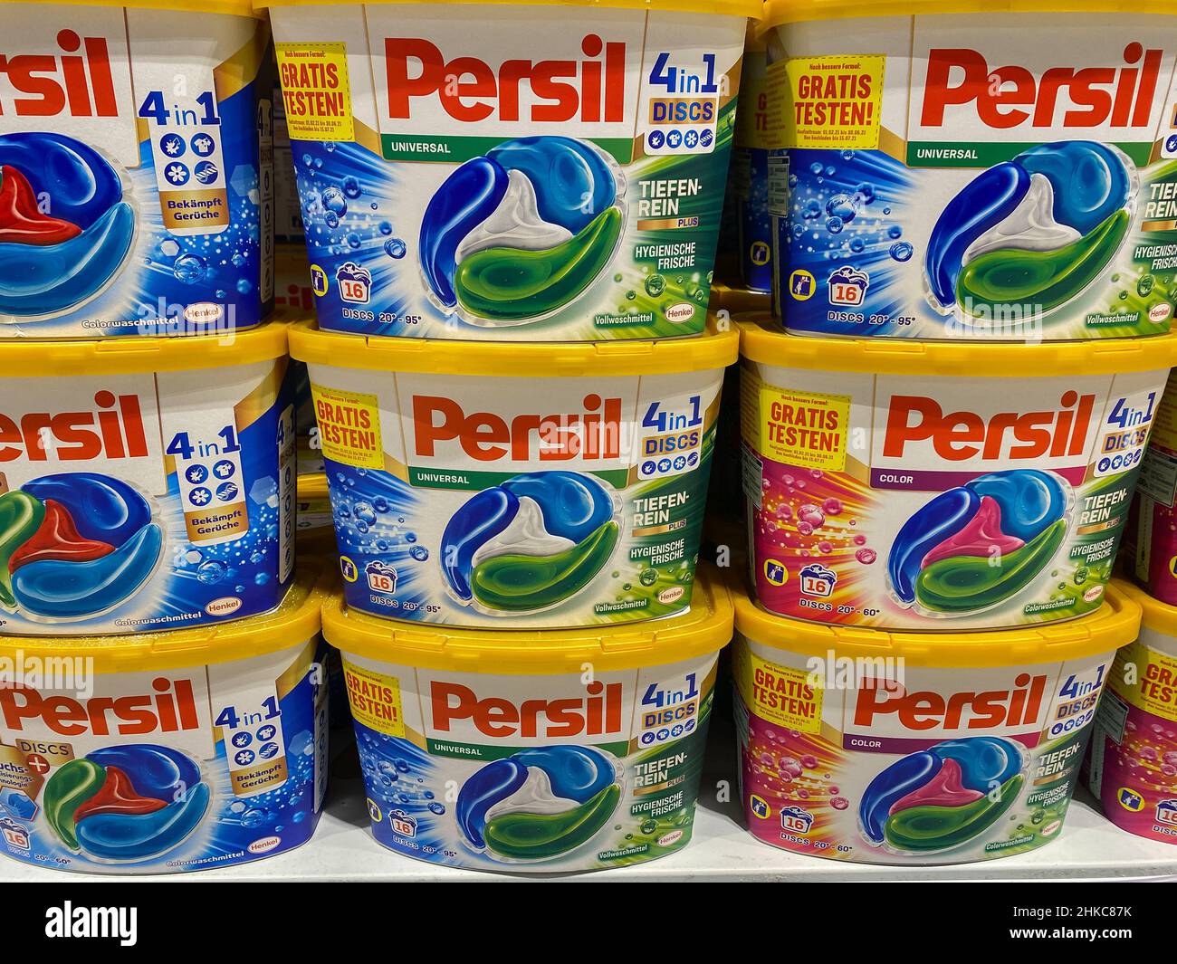 Rheinbach, Germany 17 March 2021, Several packages of "Persil" 4 in 1 ...