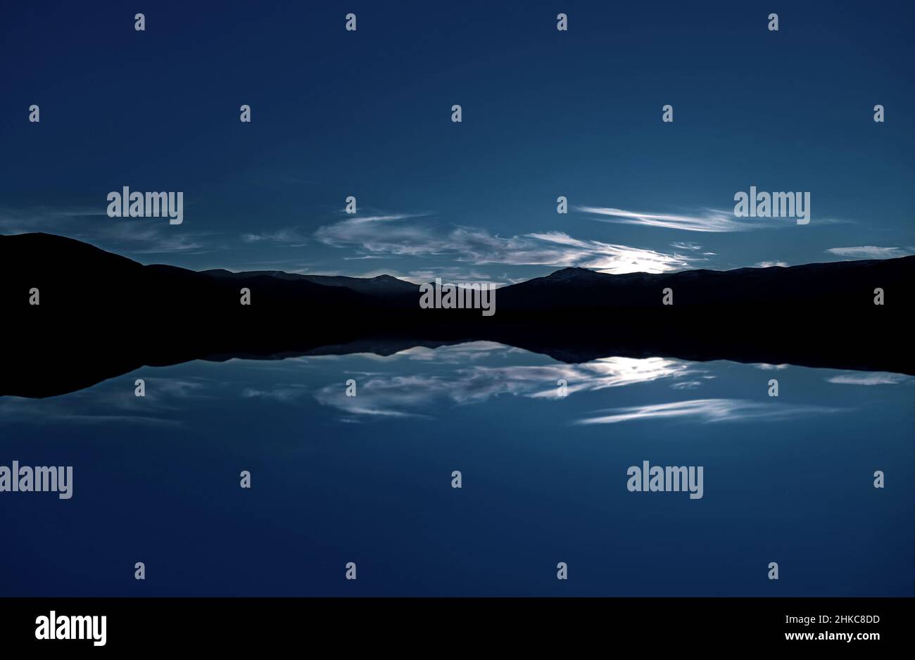 landscape of lake and mountains at dusk Stock Photo - Alamy