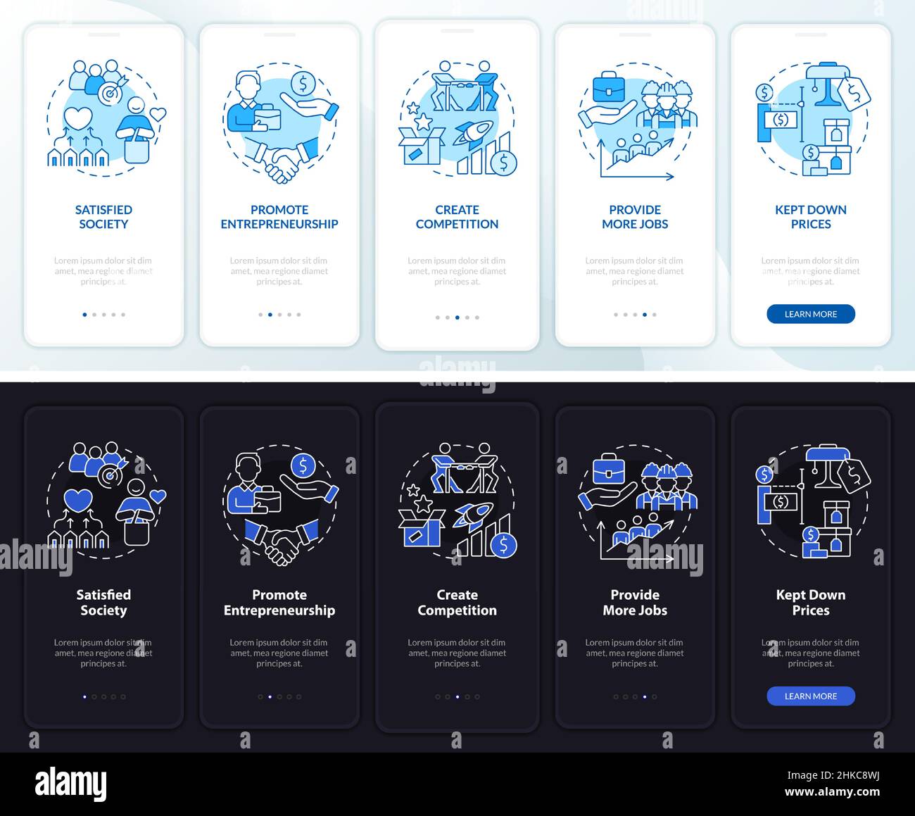 Market Economy Advantages Night Day Mode Onboarding Mobile App Screen Stock Vector Image And Art