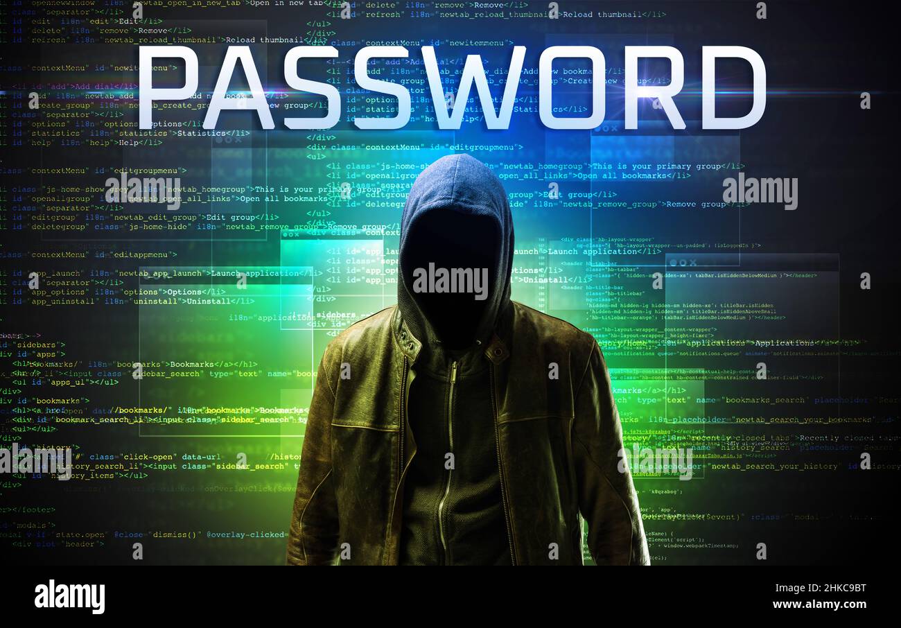 Faceless hacker on code background Stock Photo - Alamy